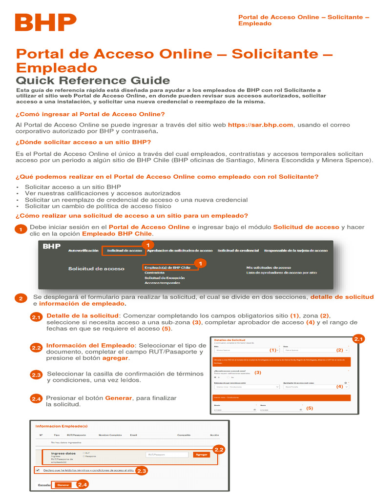 Portal de Acceso Onlie Quick Reference Guide Solicitante Empleado | PDF ...
