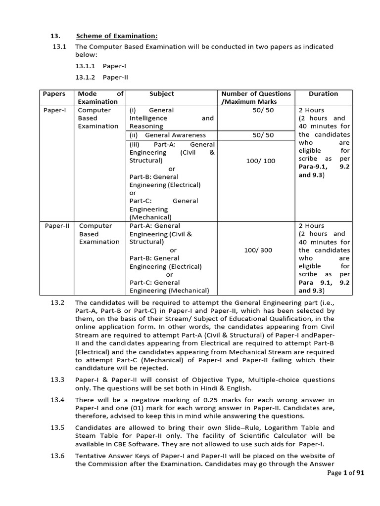 SSC - Scheme of Examination | PDF | Engineering