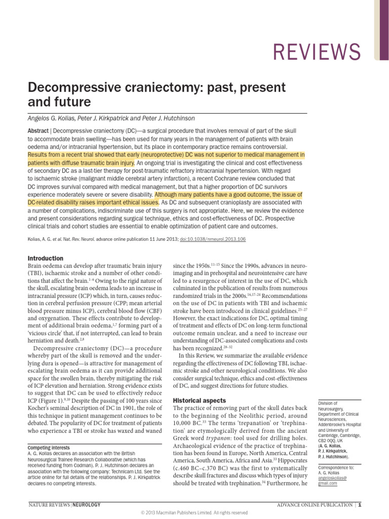 Nature Reviews Neurology Decompressive C | PDF | Traumatic Brain Injury ...