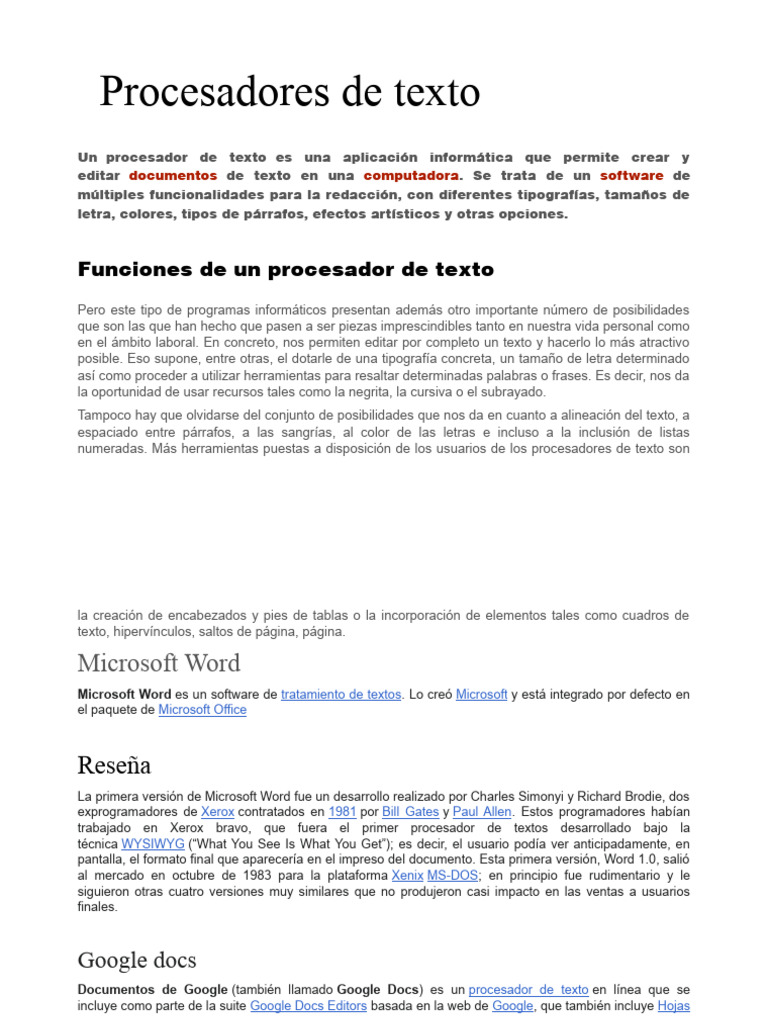Procesadores de Texto | PDF | Microsoft Word | Procesador de textos