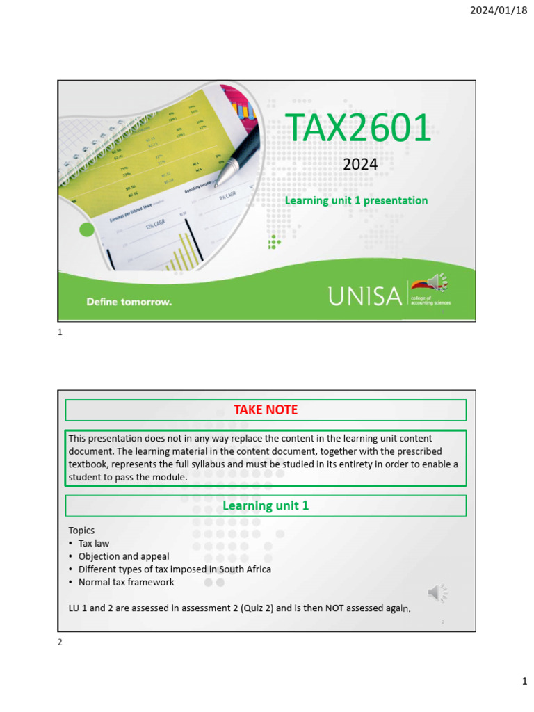 TAX2601 2024 LU 1 Summary Slides | PDF | Taxes | Capital Gains Tax