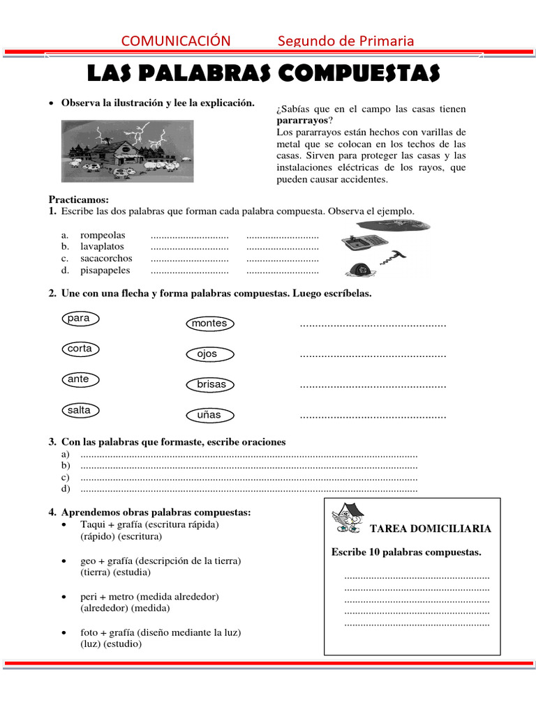 Las Palabras Compuestas para Segundo de Primaria | PDF