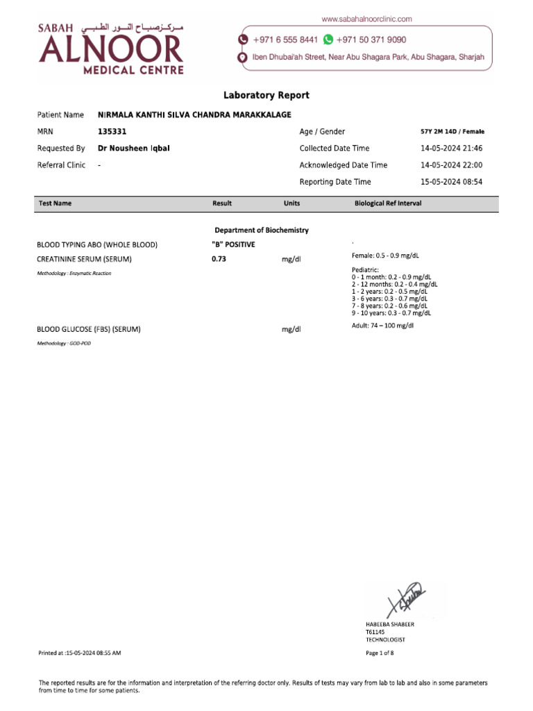 Al Noor Medical Report | PDF