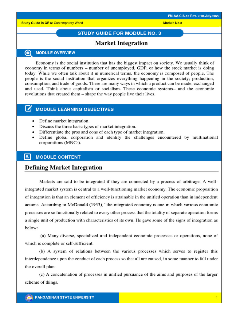TCW-Module-3-Market-Integration 1 | PDF | Market (Economics ...