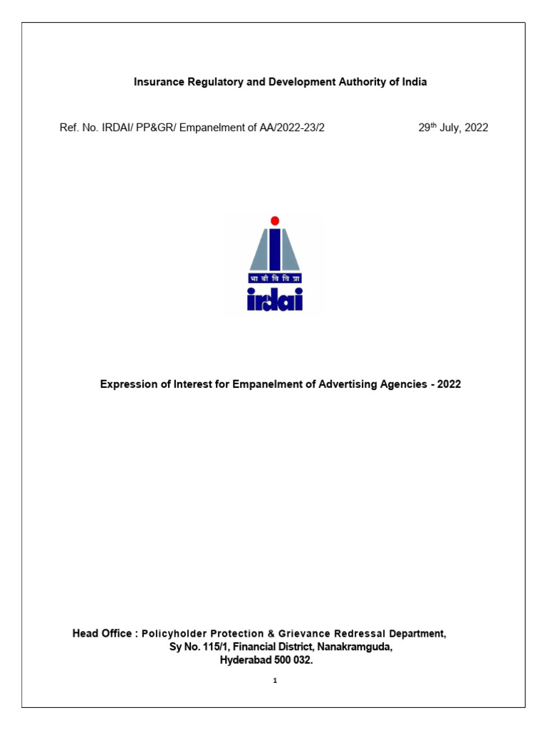 Expression of Interest For Empanelment of Advertising Agencies - 2022 ...