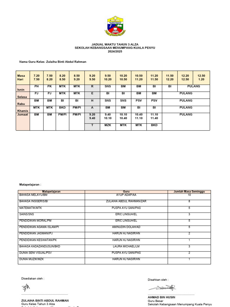 Jadual Waktu Kelas Pdf
