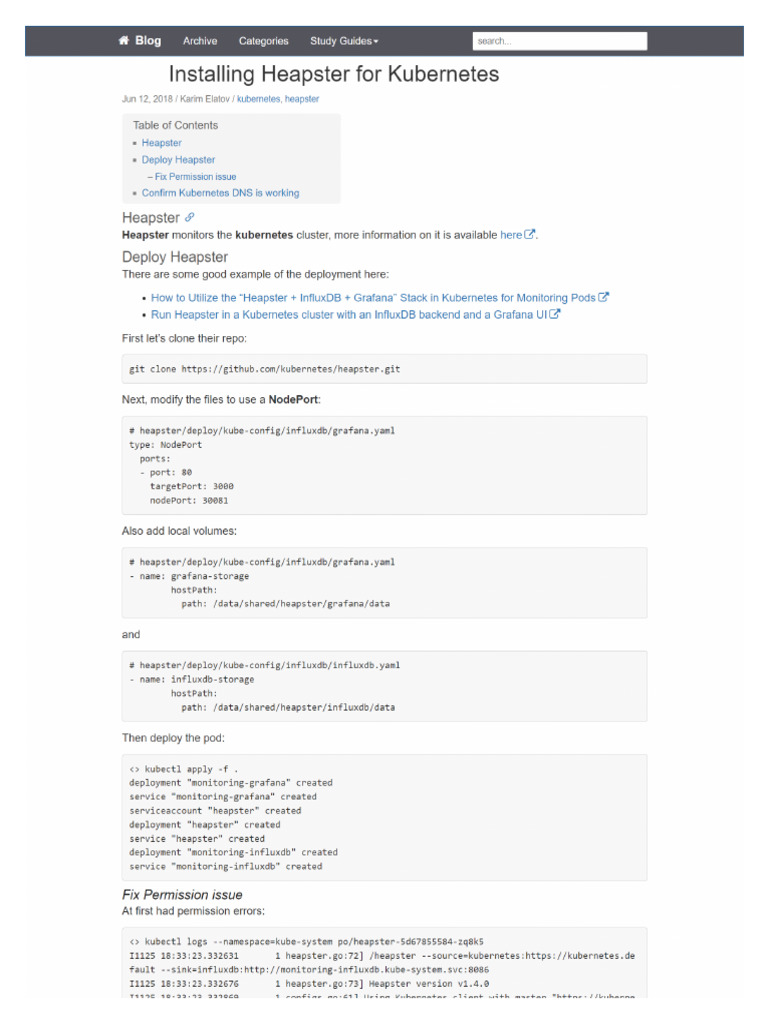 Kubernetes Heapster Matrix Monitoring | PDF