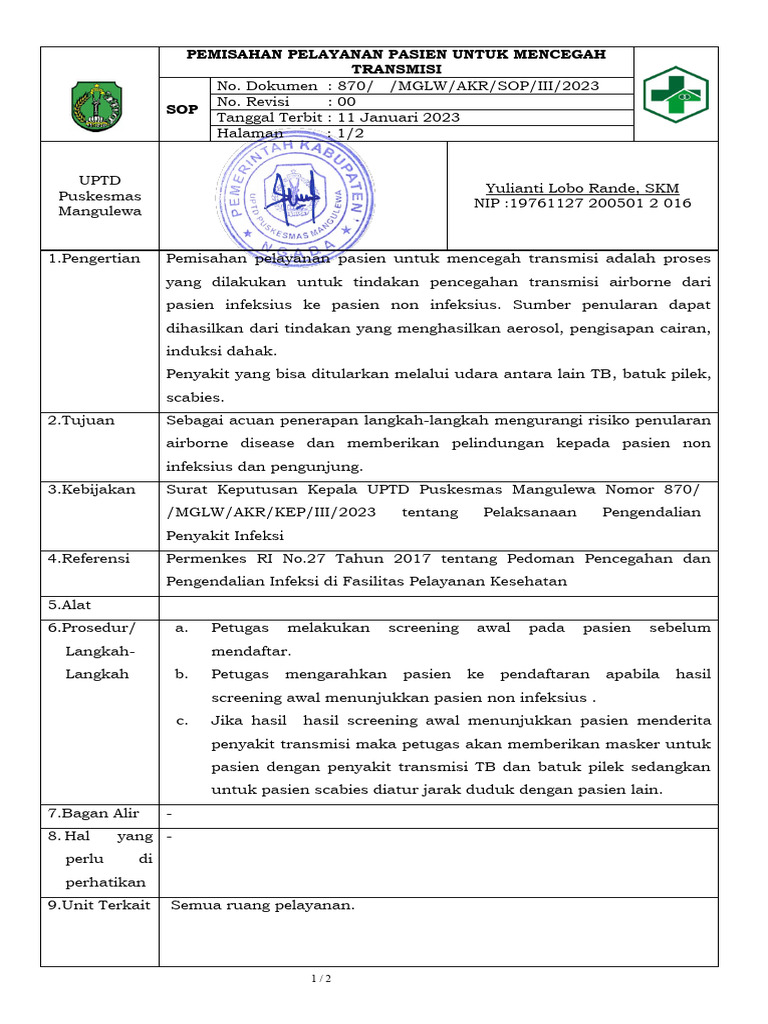 Sop Pemisahan Pasien | PDF | Pengembangan Diri | Sains & Matematika