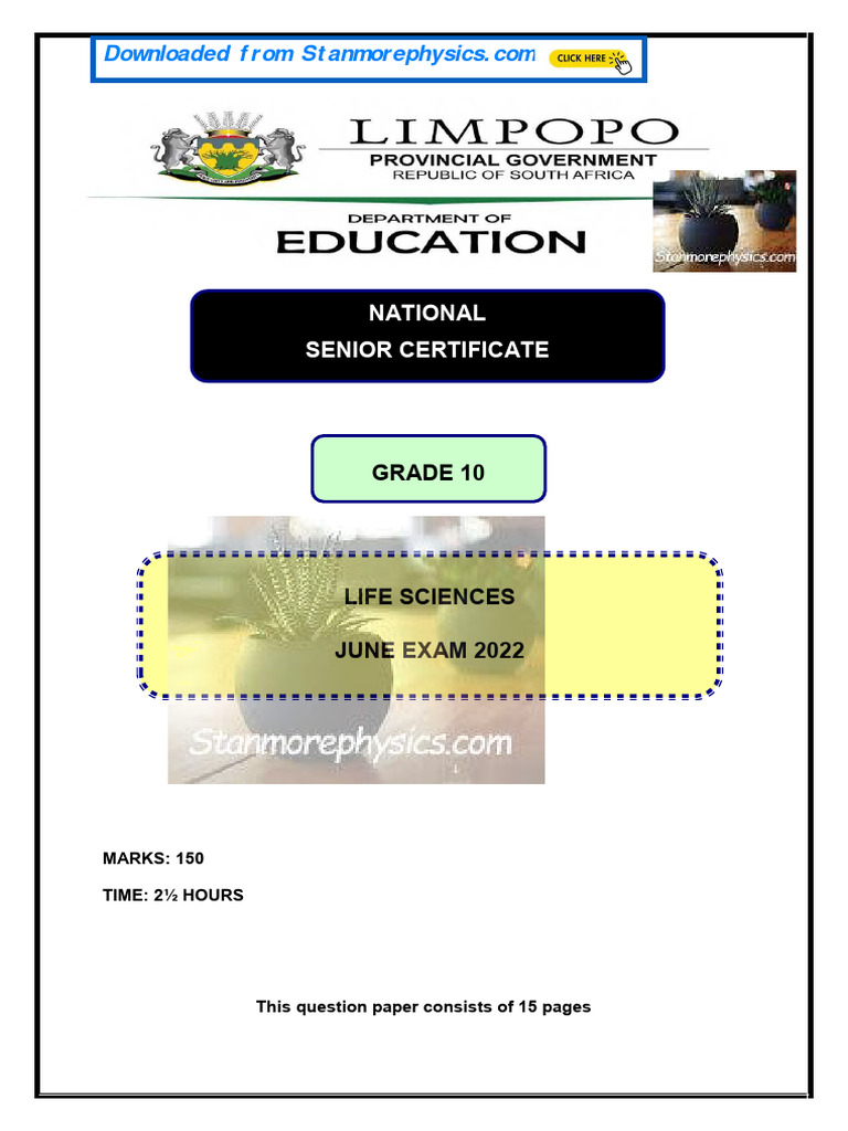 Limpopo Life Sciences Grade 10 June Exam 2022 QP and Memo 1 | PDF