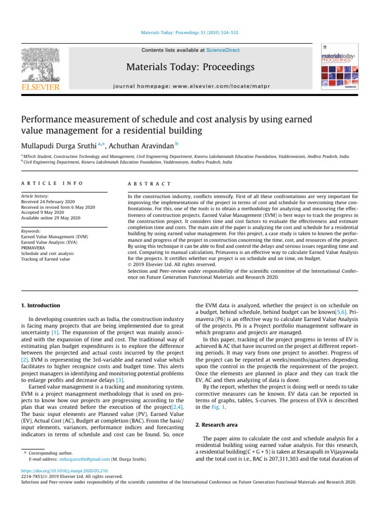 Performance measurement of schedule and cost analysis by using earned ... Performance measurement of schedule and cost analysis by using earned ...