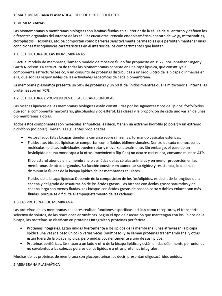 TEMA 7. MEM. PLAS, CITO Y CITSQ | PDF | Ribosoma | Citoplasma