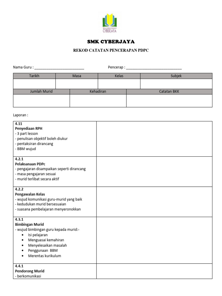 Borang Catatan Pencerapan PDPC | PDF