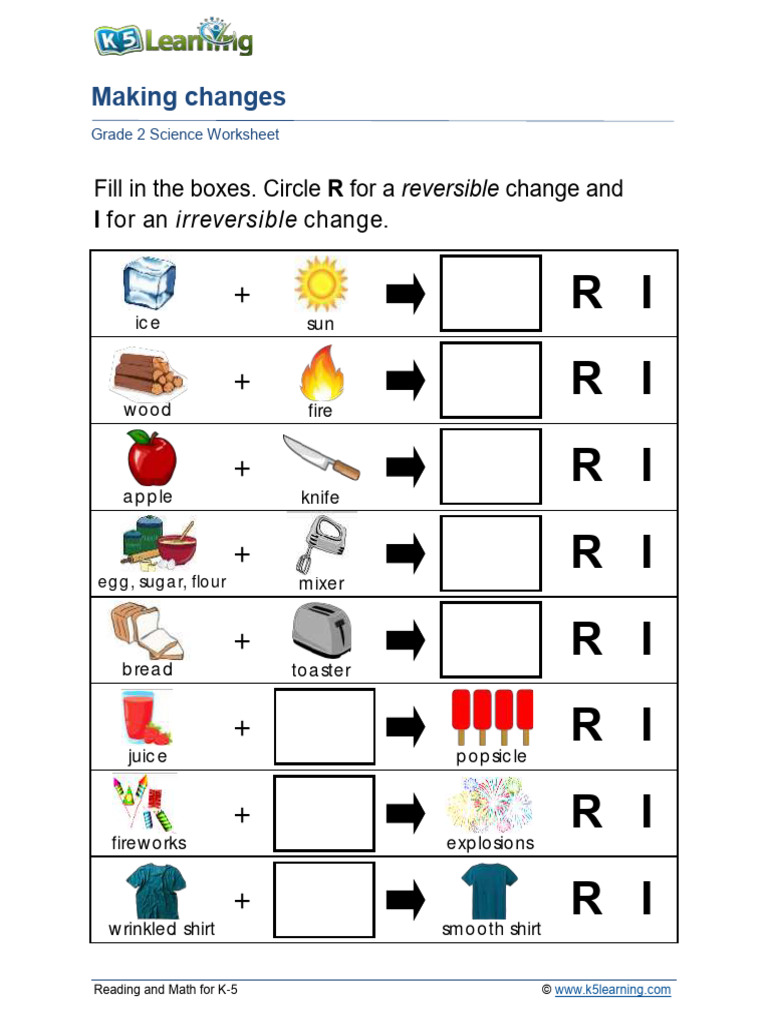 Grade 2 Reversible vs Irreversible Changes | PDF | Baking | Cuisine