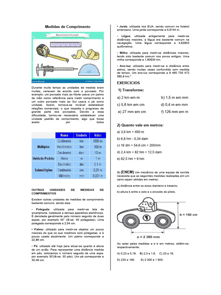 Medidas de Comprimento | PDF | Pé (unidade de medida) | Polegada