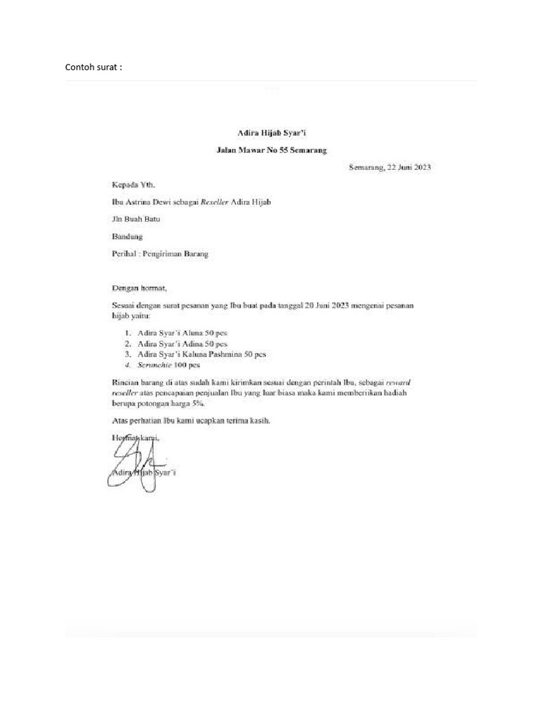 Contoh Korespondensi Bisnis | PDF