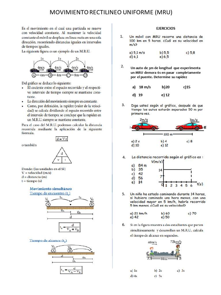 Ejercicios de MRU: Determina la Rapidez | PDF