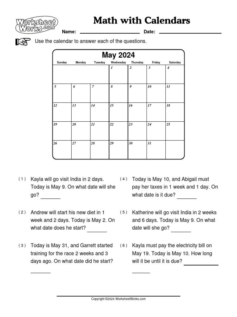 WorksheetWorks Math With Calendars 8 | PDF