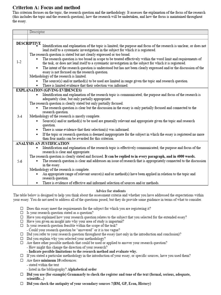 EE Rubric Advice For Students | PDF | Essays | Knowledge