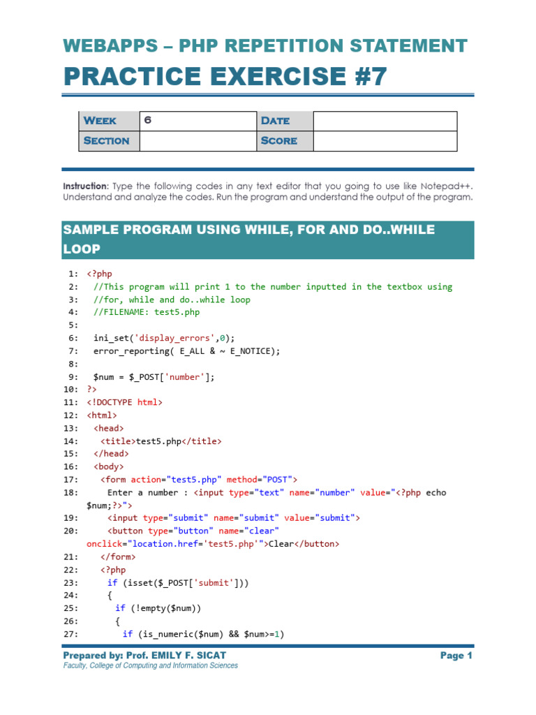 WEBAPPS - Practice Exercise 7 - PHP Repetition Statement | PDF ... WEBAPPS - Practice Exercise 7 - PHP Repetition Statement | PDF ...