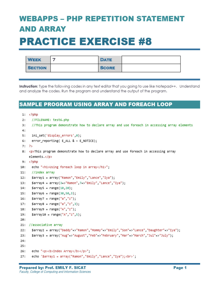 WEBAPPS - Practice Exercise 8 - PHP Repetition Statement and Array ... WEBAPPS - Practice Exercise 8 - PHP Repetition Statement and Array ...