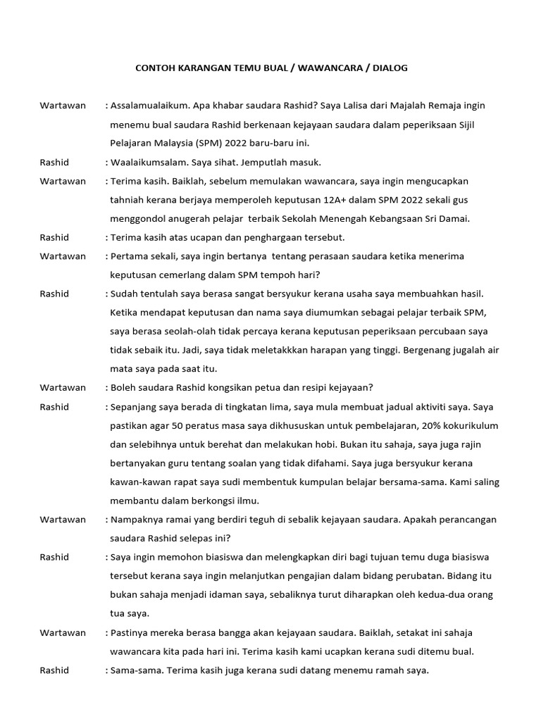 Contoh Karangan Temu Bual | PDF | Karier & Perkembangan