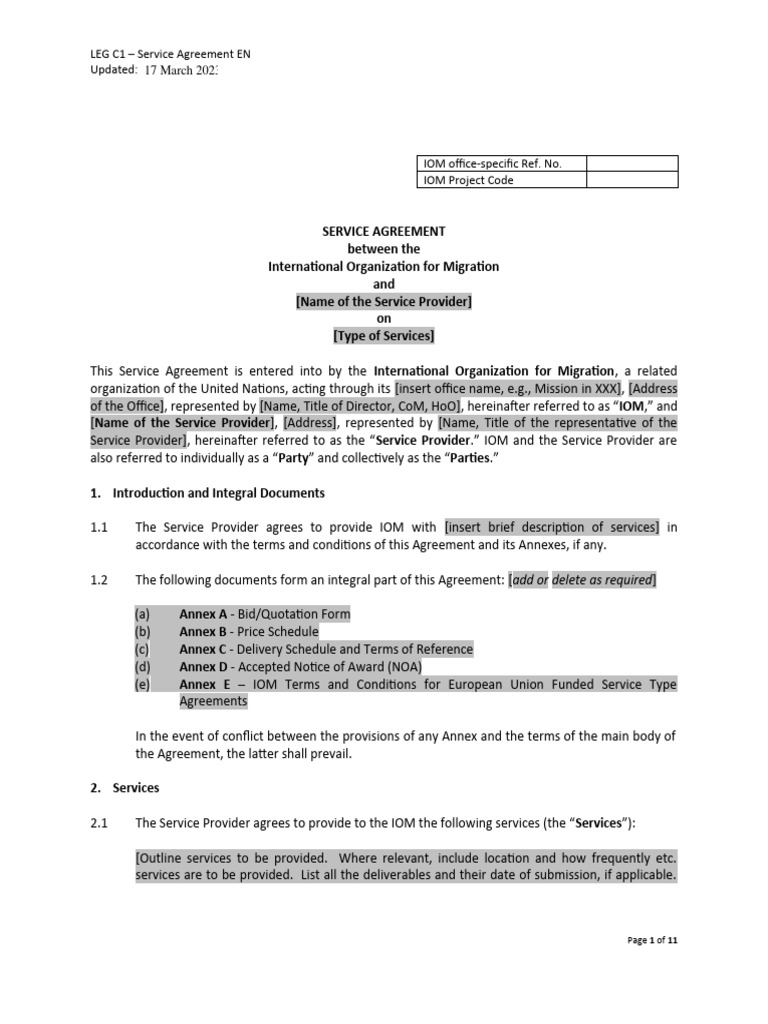 Annex 2 Service Agreement Contract Template | PDF | Indemnity | Breach Of Contract