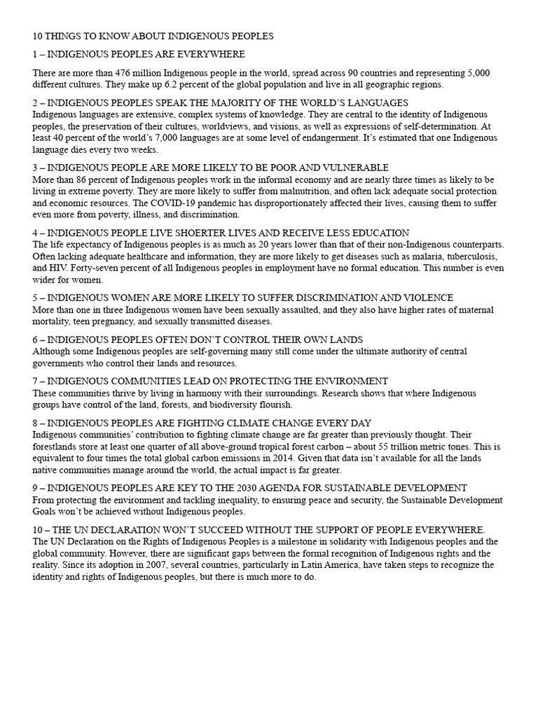 Key Facts About Indigenous Peoples | PDF | Indigenous Peoples ...