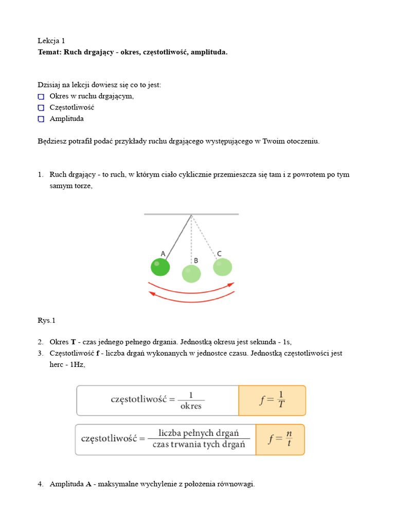 Ruch Drgający Klasa 8 | PDF