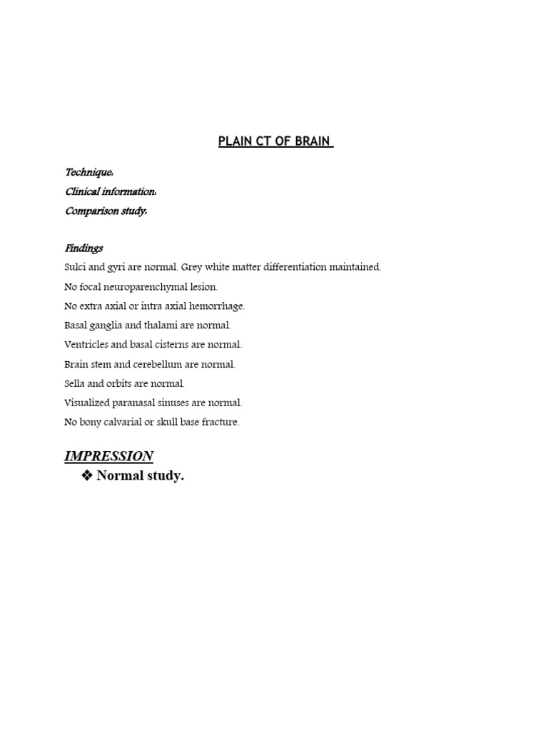 Normal Brain CT Findings Report | PDF
