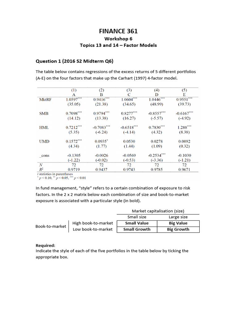 Workshop 6 Topics 13 and 14 | PDF | Regression Analysis | Investment ...