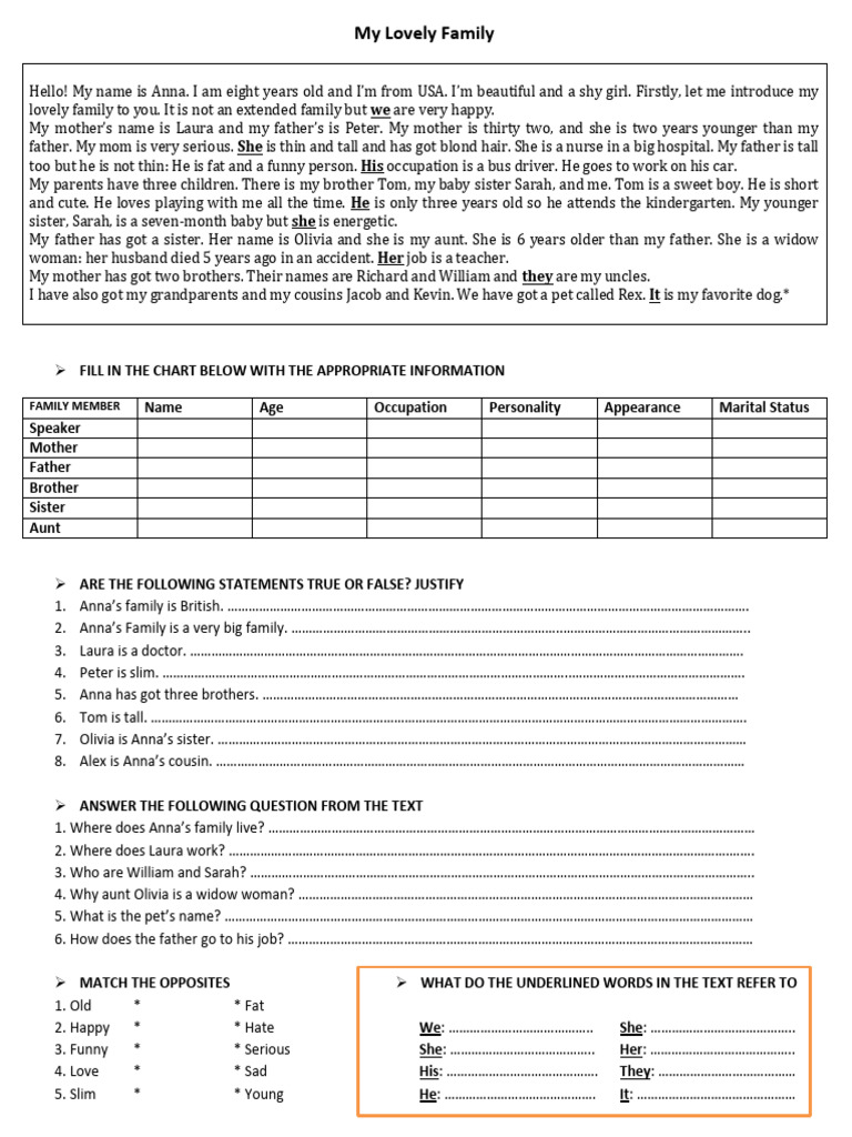Anna's Family Overview and Activities | PDF | Language Arts ...