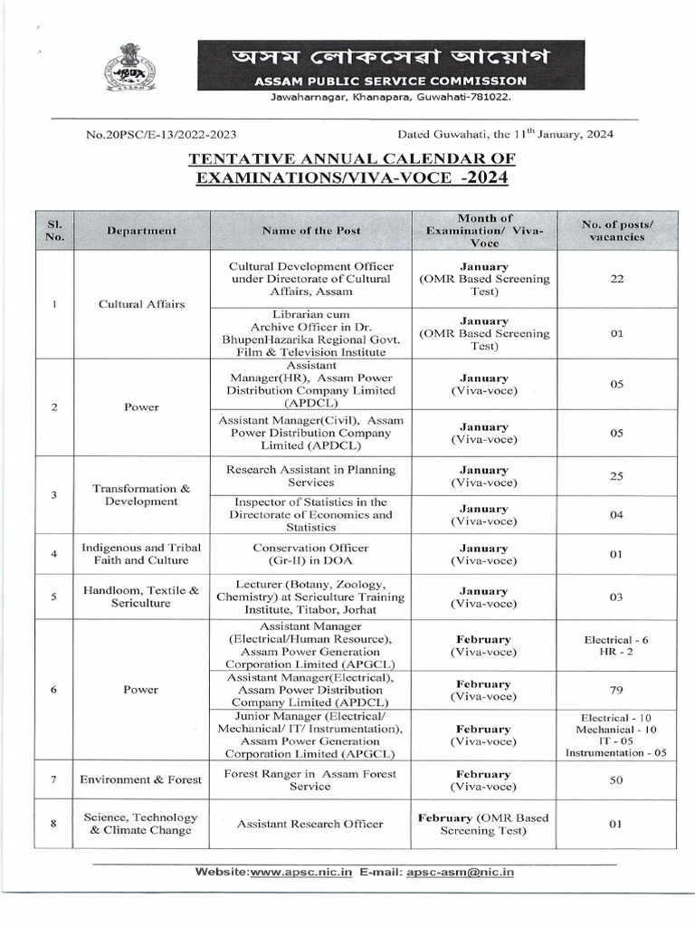 Tentative Annual Calendar Exam Viva-Voce 2024 | PDF