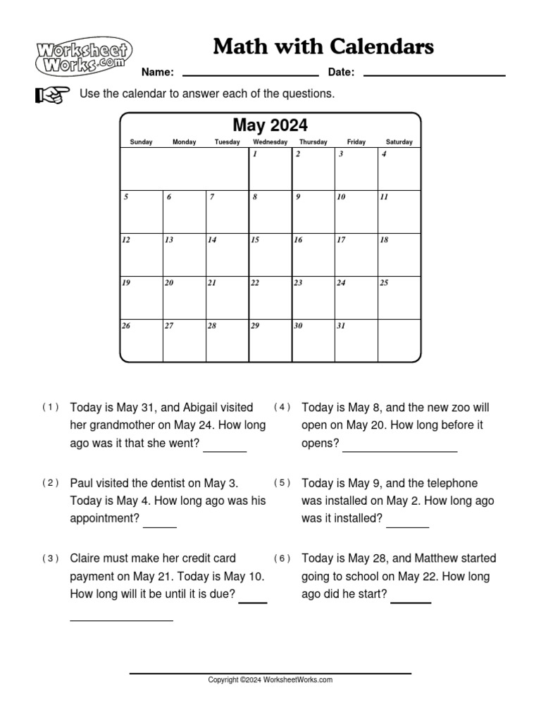 WorksheetWorks Math With Calendars 13 | PDF