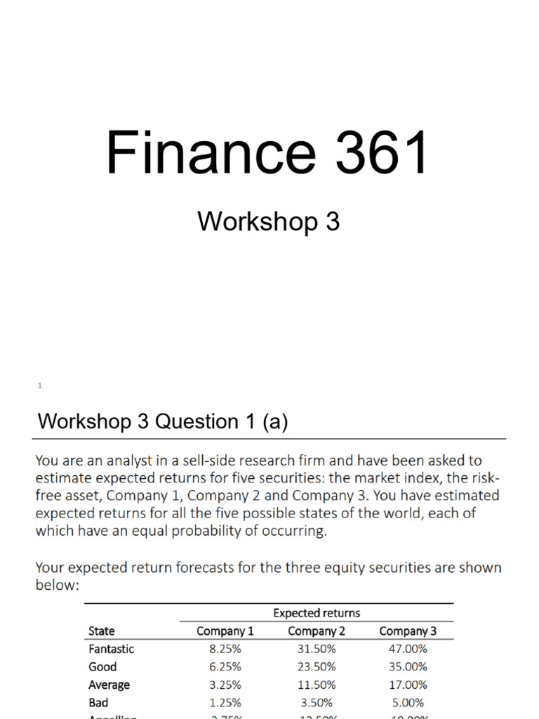 Workshop 3 Suggested Solutions | PDF | Capital Asset Pricing Model | Economies