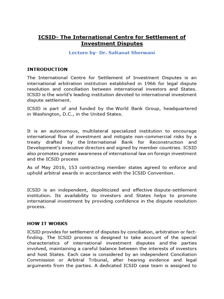 ICSID | PDF | Arbitration | Civil Procedure