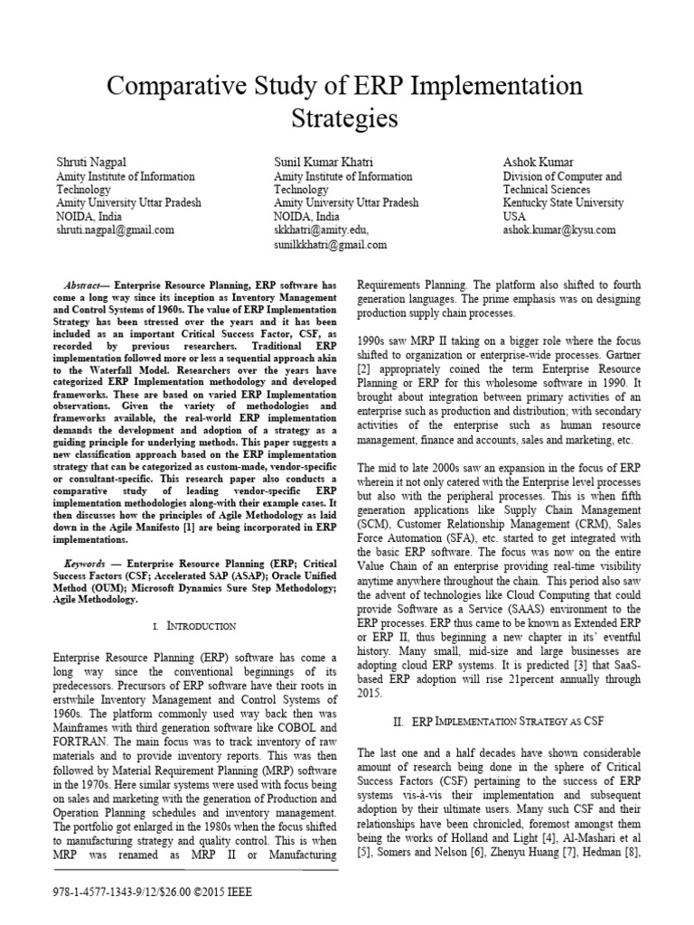 A+ Comparative Study of ERP Implementation Strategies | PDF | Enterprise Resource Planning ...