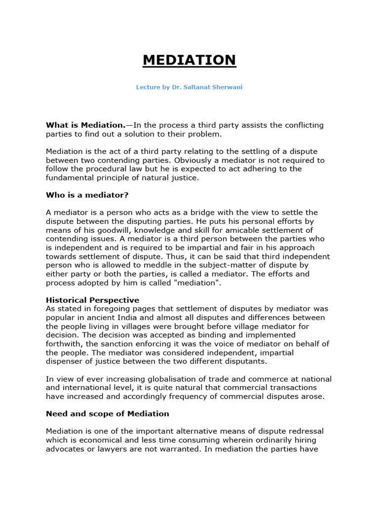 MEDIATION | PDF | Mediation | Arbitration