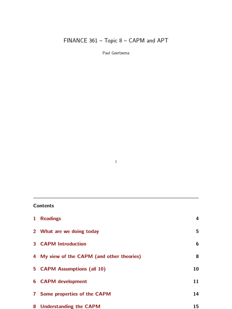 Topic 08 - CAPM and APT | PDF | Capital Asset Pricing Model | Beta ...