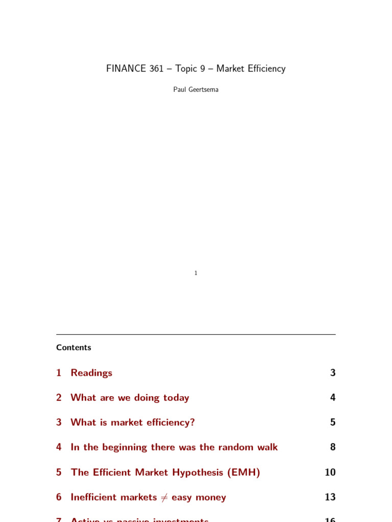 Topic 09 - Market Efficiency | PDF | Efficient Market Hypothesis | Market (Economics)