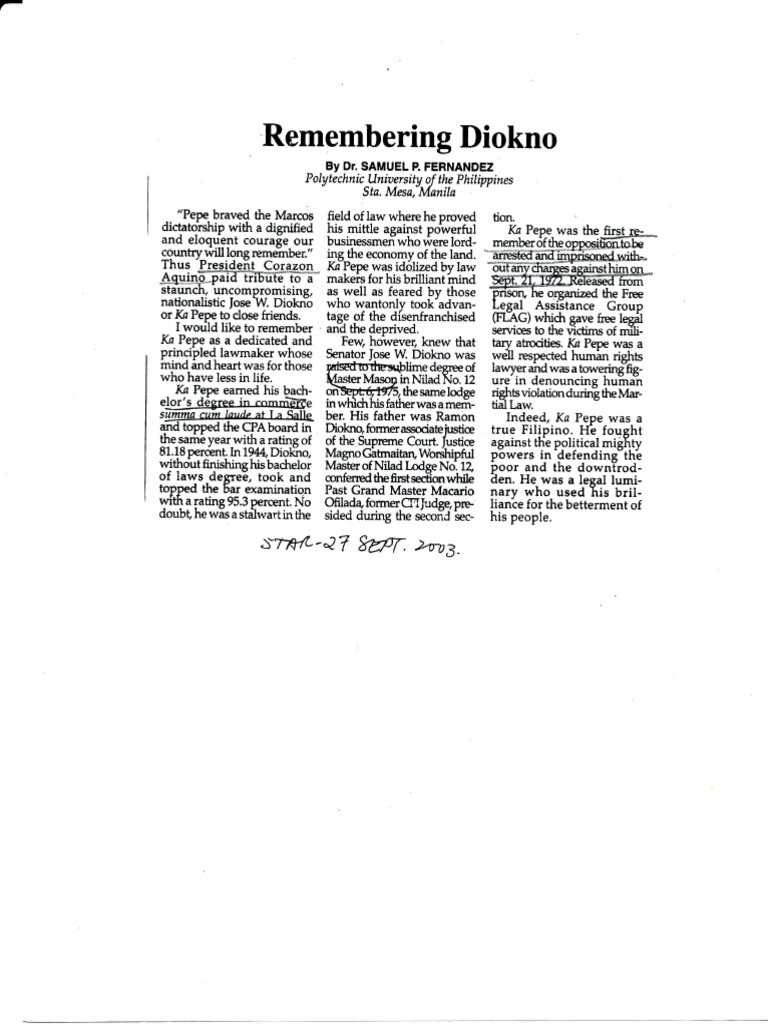 Remembering Diokno | PDF