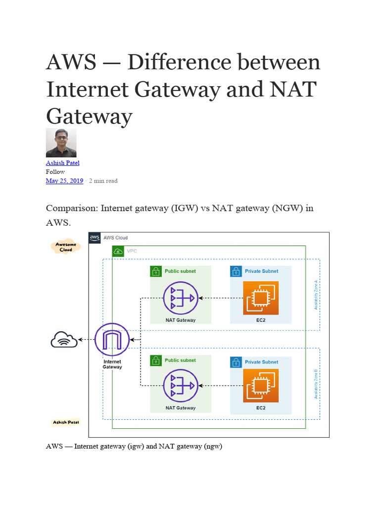 AWS - Difference Between Internet Gateway and NAT Gateway | PDF | Internet | Gateway ...
