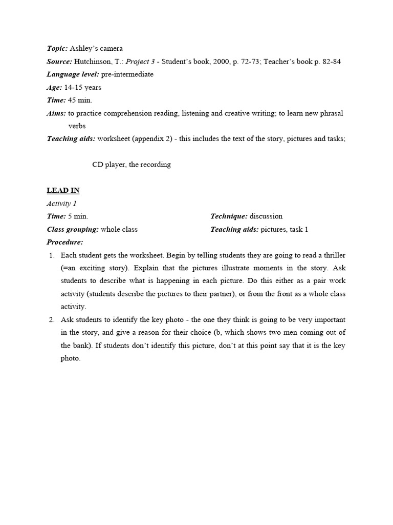 Ashley's Camera: A Thrilling Worksheet | PDF | Reading Comprehension | Verb