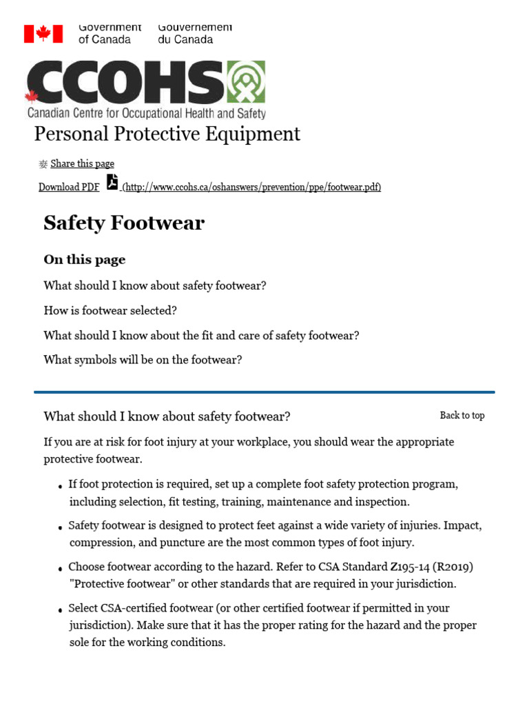 CCOHS - Safety Footwear | PDF | Boot | Foot