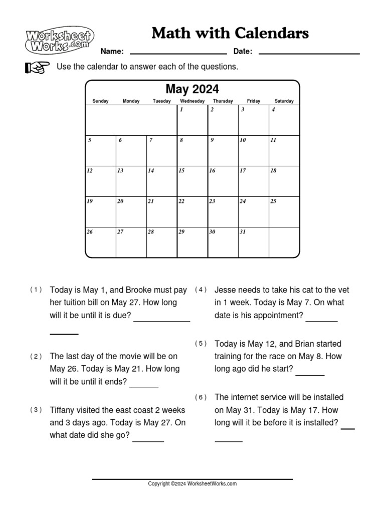 WorksheetWorks Math With Calendars 2 | PDF
