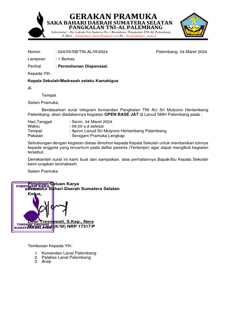 Surat Dispensasi Delegasi Saka Bahari | PDF