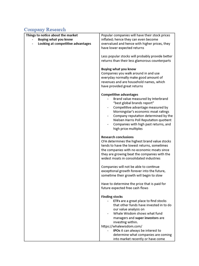 Stock Pitch - Research Notes | PDF | Investing | Stocks
