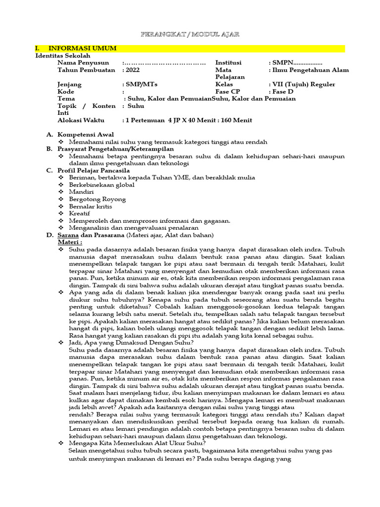 Modul Ajar Pertemuan Ke 1 | PDF