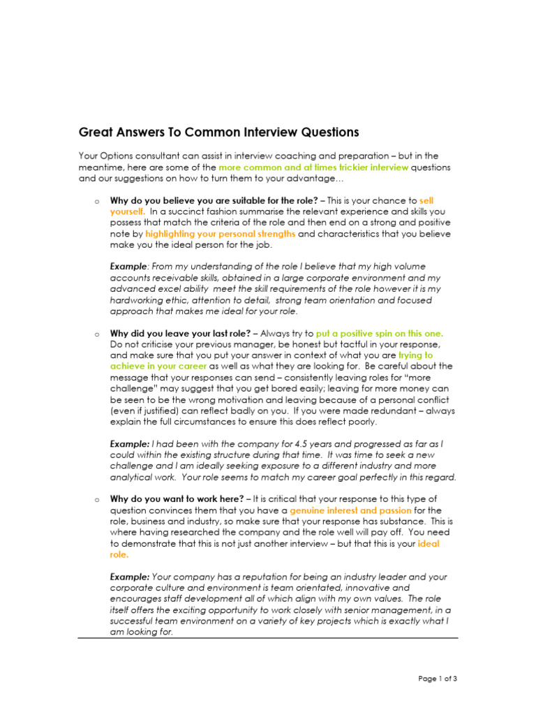 Common Interview Questions | PDF | Goal | Motivation