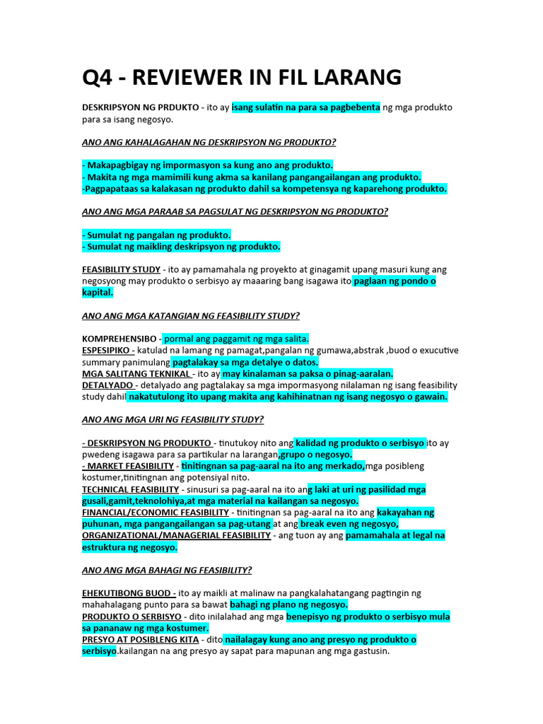 Q4 - Reviewer in Fil Larang | PDF