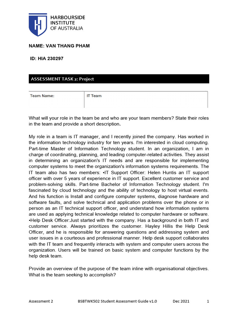 BSBTWK502 - Assessment Task 2 v1.0 | PDF | Goal | Policy